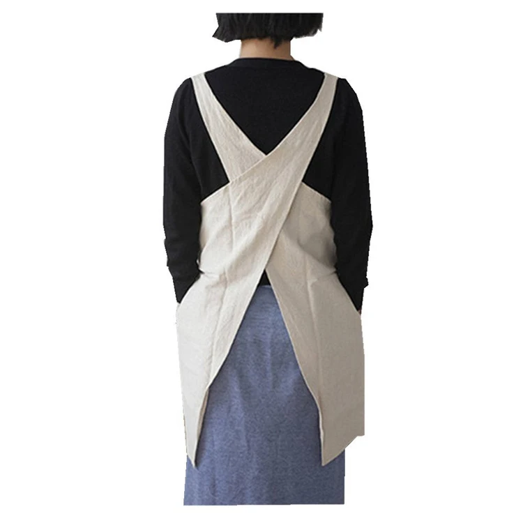 Soft Cotton Linen Apron Solid Color Halter Cross Bandage Aprons ...
