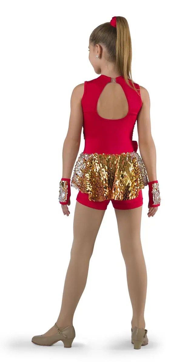 Girls Gold Sequin Red Spandex Shorts Jazz And Tap Dance Wear/costumes ...
