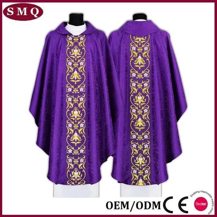 Holy Purple Priest Catholic Church Wheat Embroidered Collared Chasuble ...