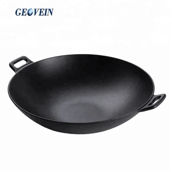Pre-seasoned Two Handle Cast Iron Extra Large Wok - Buy Wok,Two Handle ...