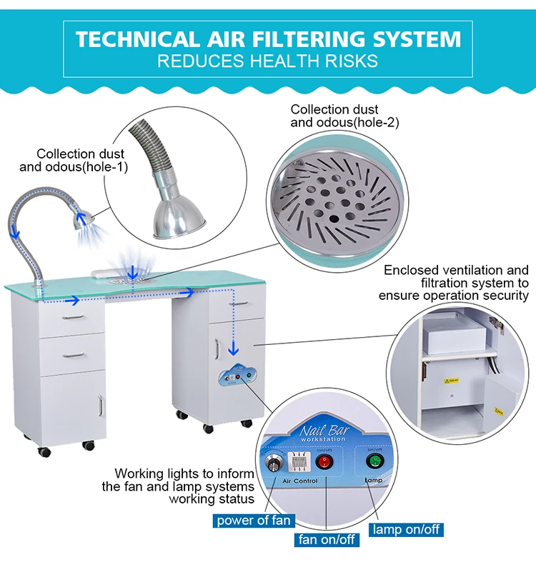 Modern Nail Salon Manicure Table with Fan - Dongpin