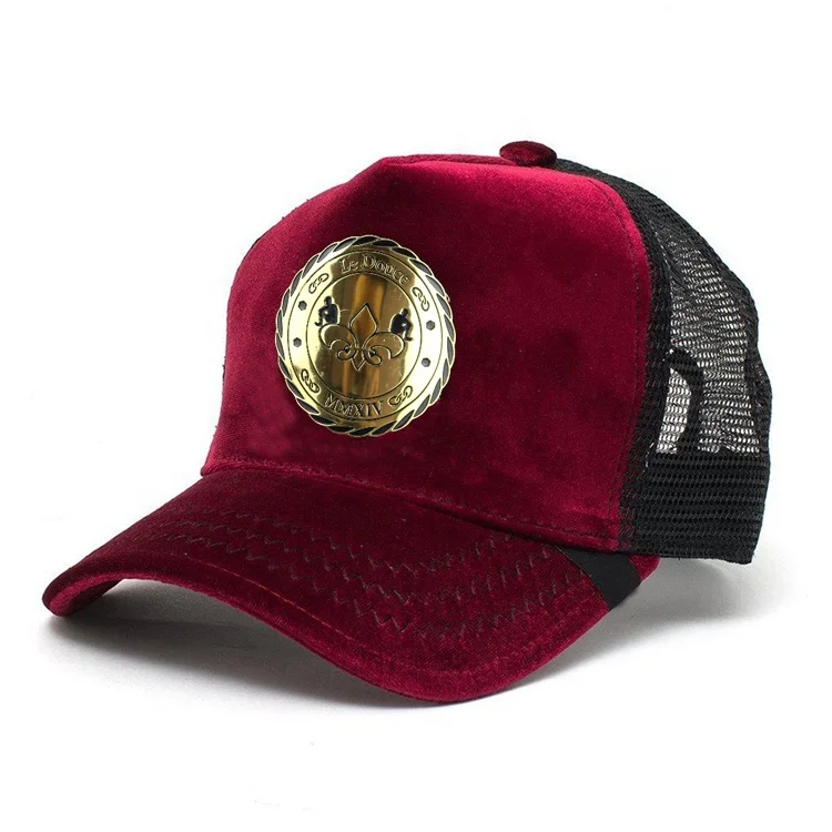 Metal Plate Logo Custom Velvet Trucker Cap - Buy Custom Velvet Trucker ...