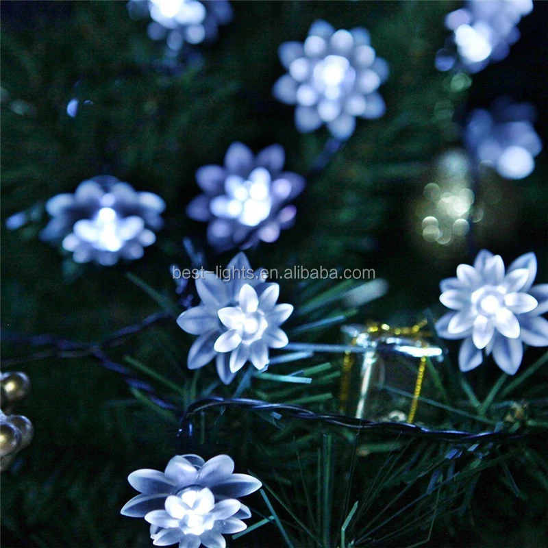 30 Led Double Lotus Solar String Lights Waterproof Lotus Flower Fairy ...
