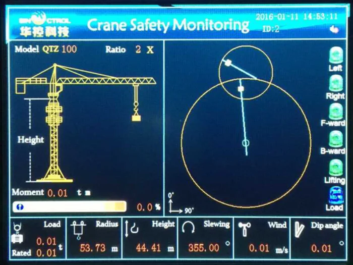 Tower Crane Safety Monitor System Loading Moment Indicator Display ...