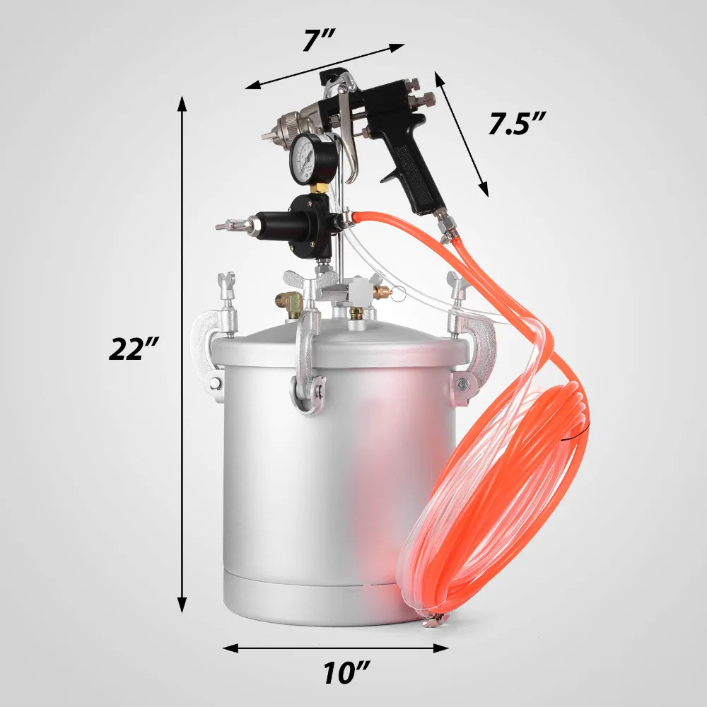 New 2-1/2 Gallon Pressure Feed Paint Tank Pot Spray Gun Sprayer System ...