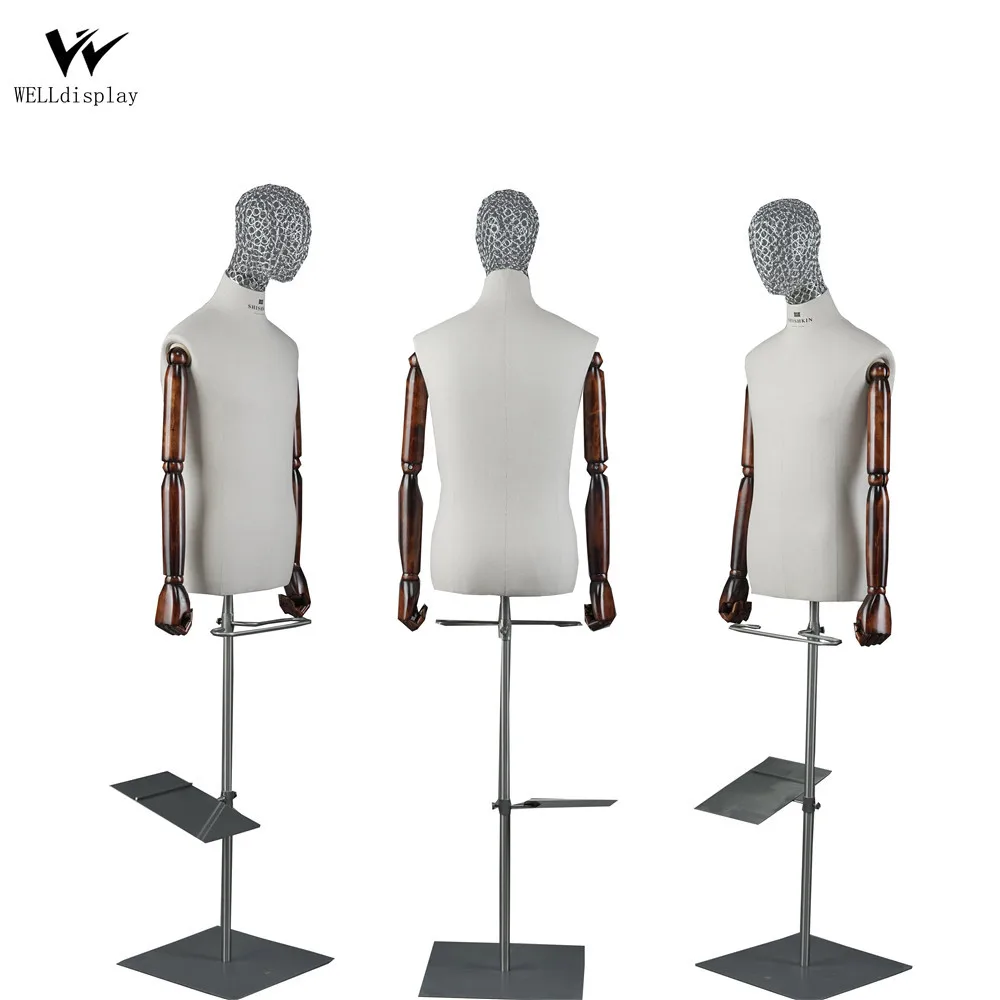 Fabric Cover Half Body Male Torso Mannequin with Stand