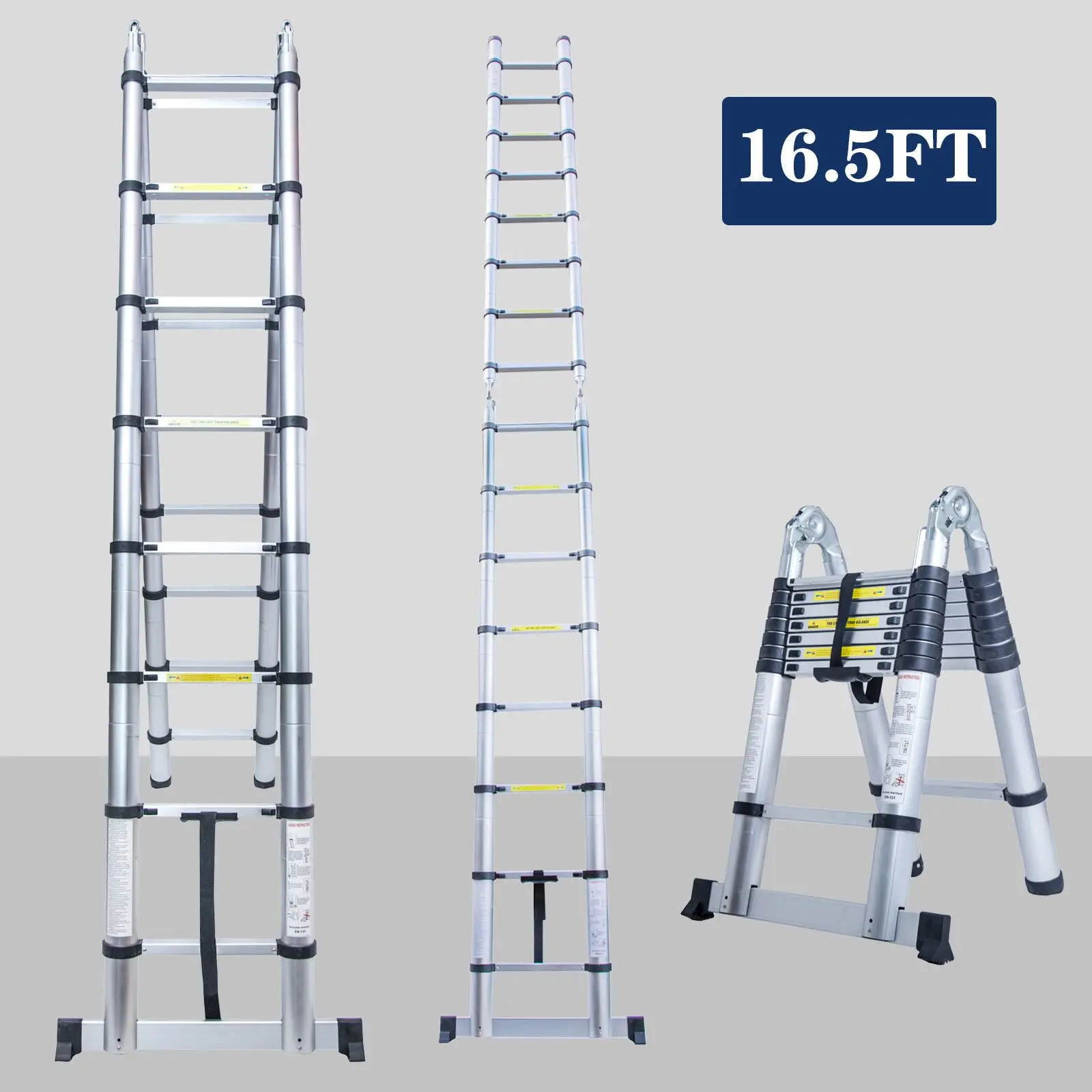 2.5+2.5m Aluminium Ladders Telescoping Multi-purpose Extension Folding ...