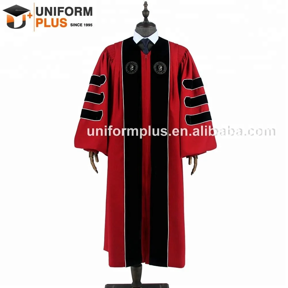 Classic Red Doctoral Graduation Gown, PhD Robe with Hood and Cap ...