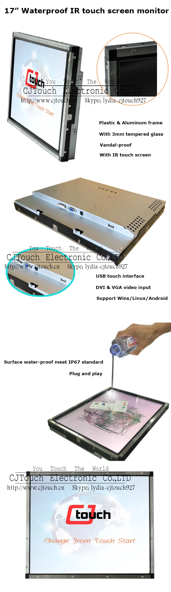 17 Inch Ir/infrared Ip65 Waterproof Multi Points Touch Screen Monitor ...