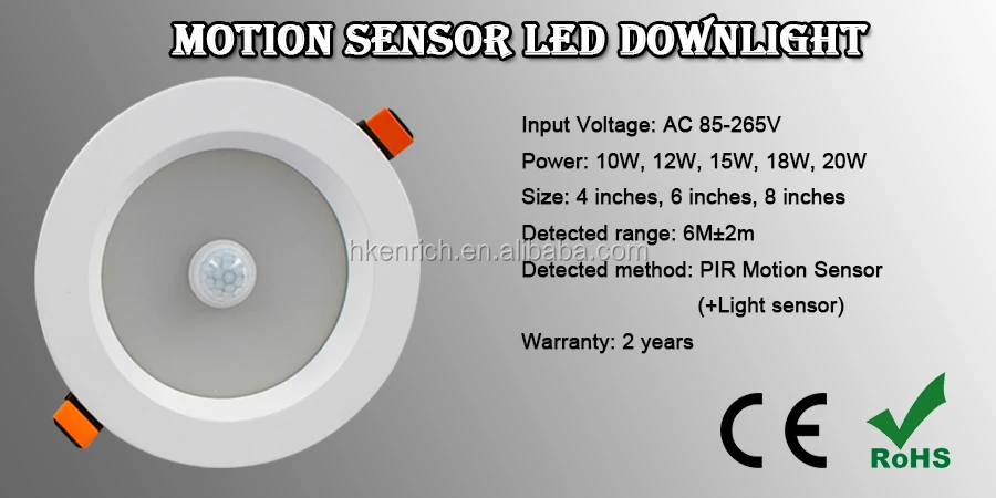 12w Pir Motion Sensor Led Downlight With 2 Years Warranty - Buy Motion ...