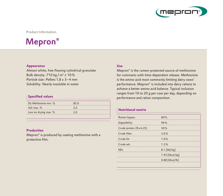 Mepron Dl-methionine Feed Grade Rumen-protected - Buy Dl Methionine,Dl ...