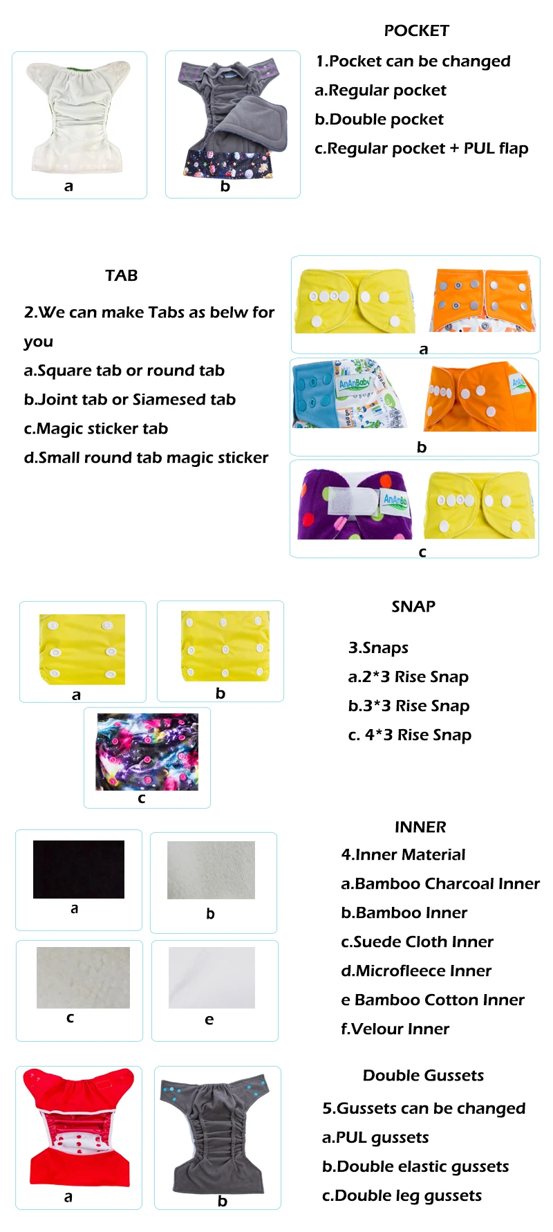 Ananbab Reusable Diapers - Absorbent, Waterproof, and Cute