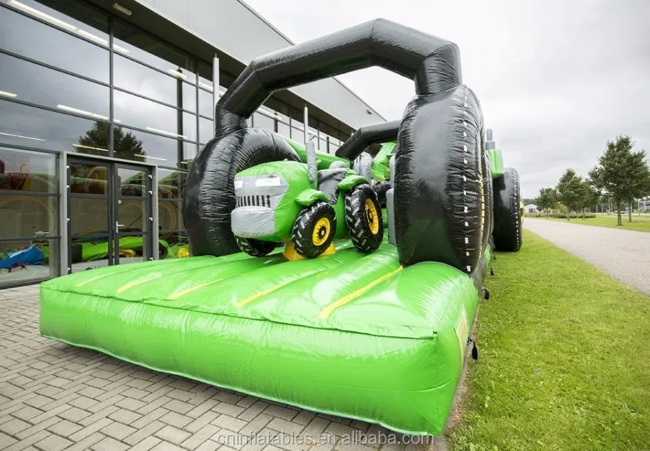 Giant Green Tractor Inflatable Bouncy Castle Obstacle Course