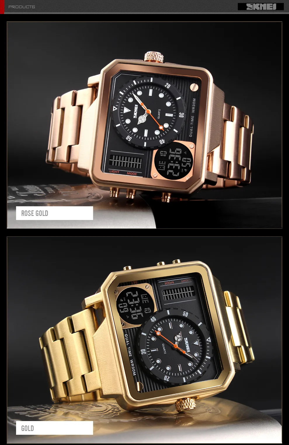Skmei Gold Digital Quartz Watches - Men's Luxury Timepieces