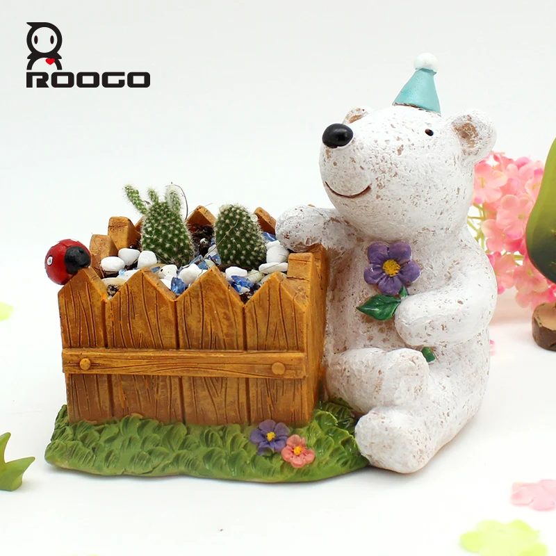 Roogo Polar Bear Animal Resin Small Indoor Plant Pots Succulent Desk ...