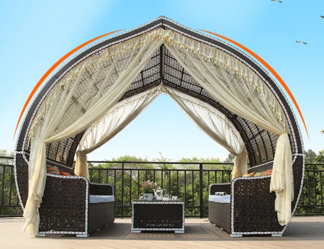 New Design Arabian Rattan Gazebo With Bench Tea Table - Buy New Design ...