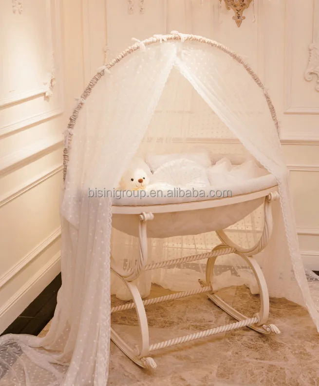 European Royal Wooden Baby Cradle Swing,Antique Ivory & Gold Baby ...