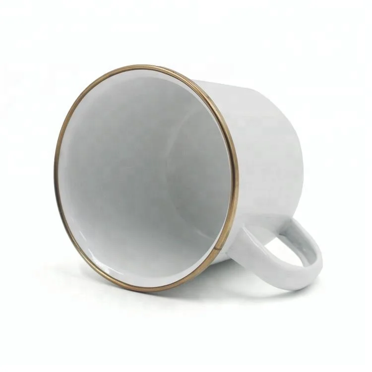 New Design White With Gold Color Rim Enamel Mug 8cm For Business Gift ...