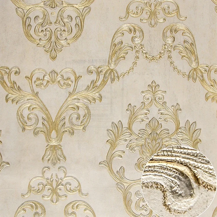 Modern 3D Embossed Gold Leaf Rolls Wallpaper for Living Room