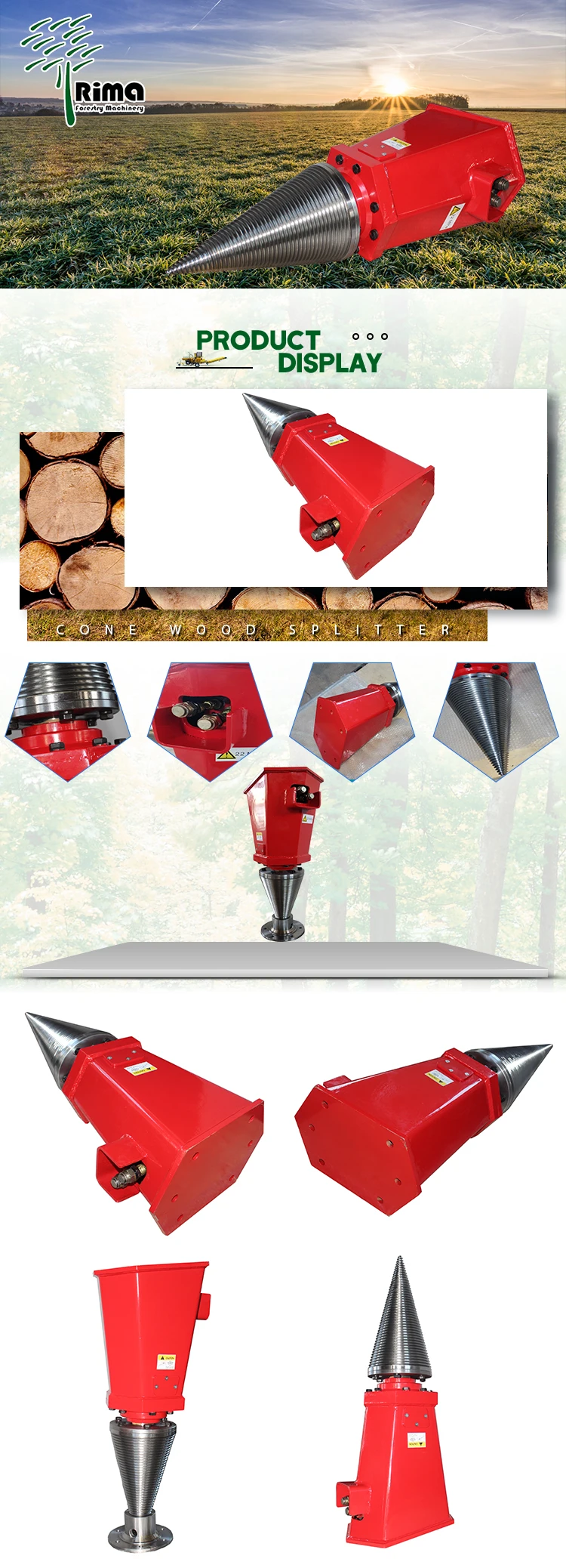 RIMA Hydraulic Log Cone Screw Splitter - Efficient Wood Splitting