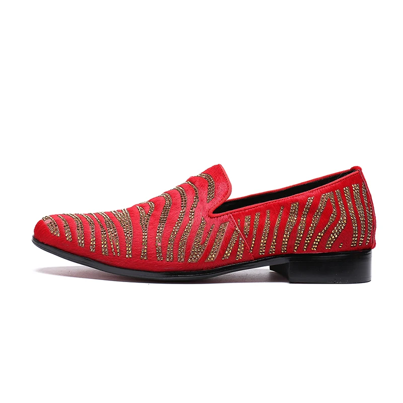 NA081 Mens Fancy Loafers - Luxurious Red Leather Shoes