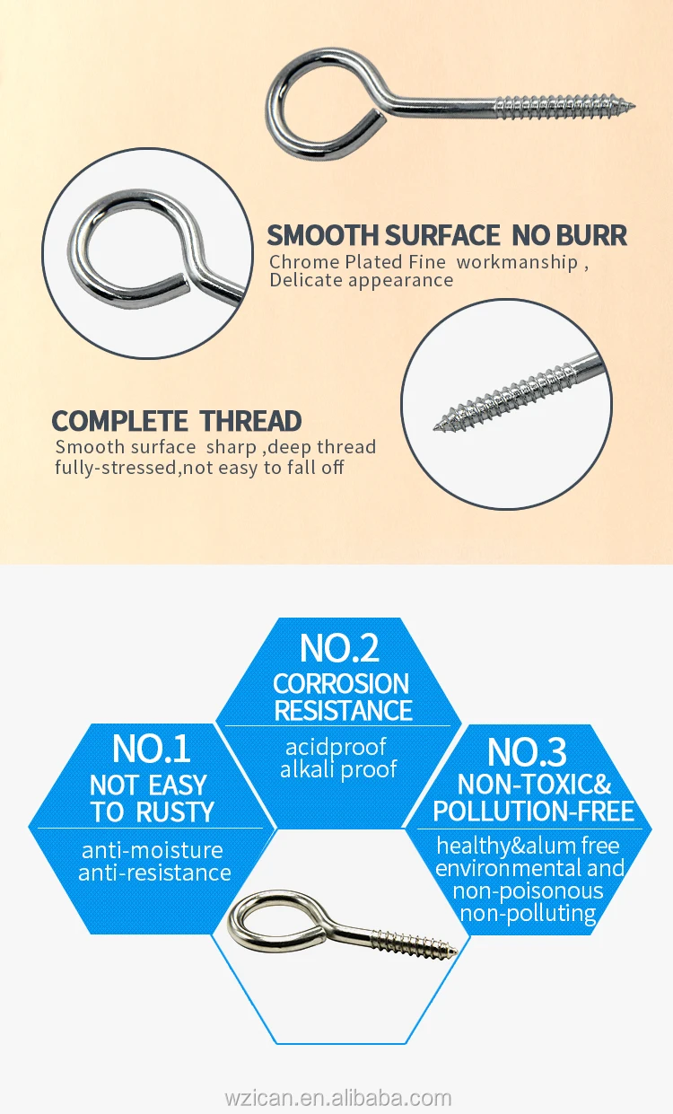 Eye Hook Screw Sizes - Heavy Duty Chrome Plated Options