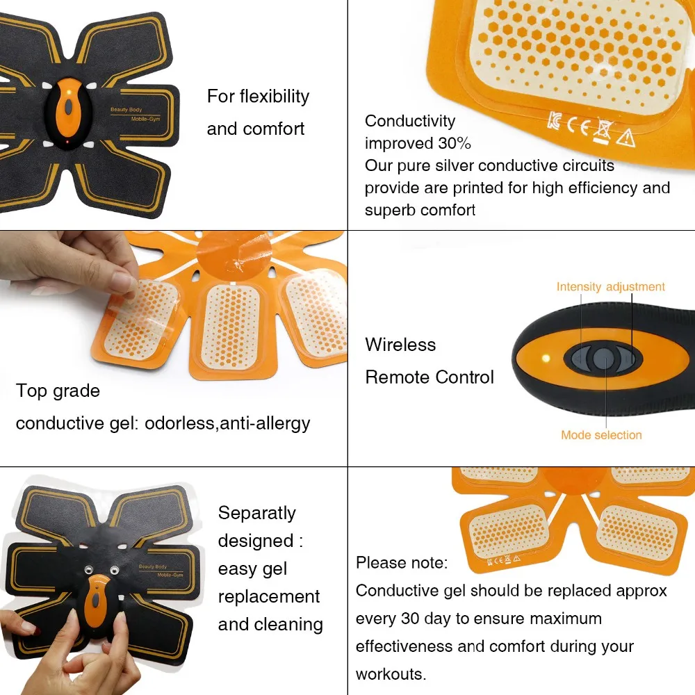 Smart Ems Wireless Massage Abdominal Abs Simulator Muscles Trainer Six ...