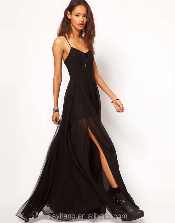 Black Long Dress,Club Dress,Sexy Party Backless Chiffon Long Frocks ...
