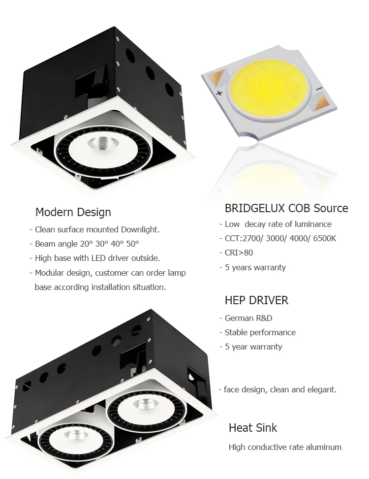 Rectangular Double Heads 25w*2 Office Light Led Recessed Downlight ...