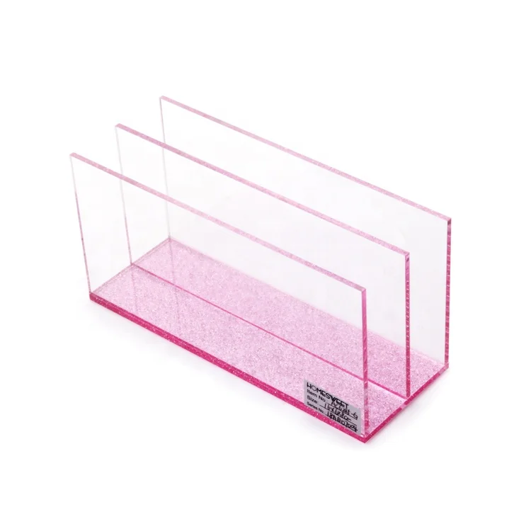 Glitter Pink Acrylic Magazine File Holder - 3 Sections