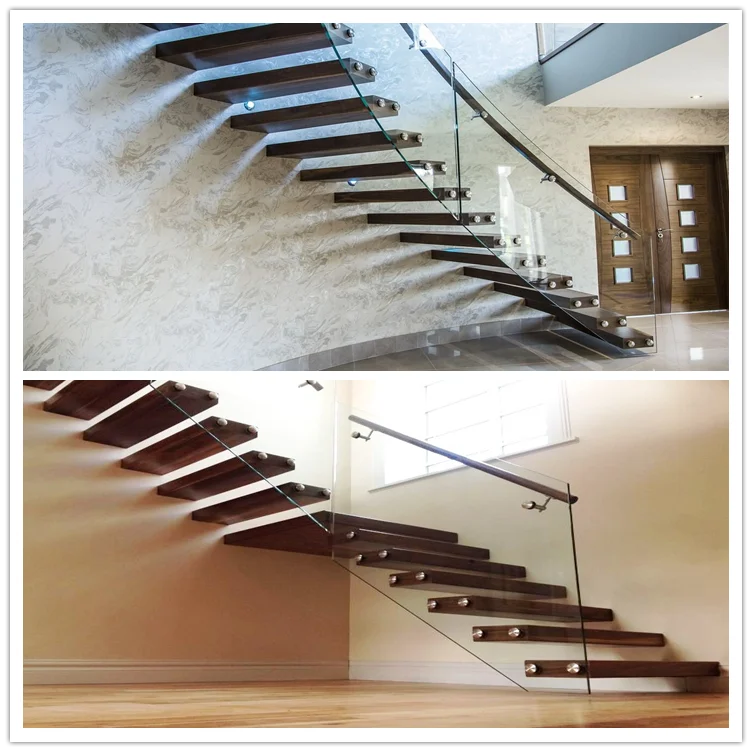 Customized Glass Railing Hidden Stringer Floating Stair Case - Buy ...