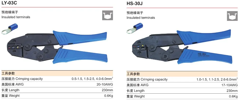 HS-30J Ratchet Crimping Tool - 9" Electric Wire Terminal Crimper for 20 ...