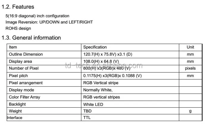 Taidacent RGB TTL Interface 5 Inch Orange Pi SPI LCD Module