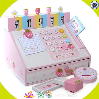 Wholesale Baby Pink Wooden Cash Register,Elegant Kids Wooden Cash ...