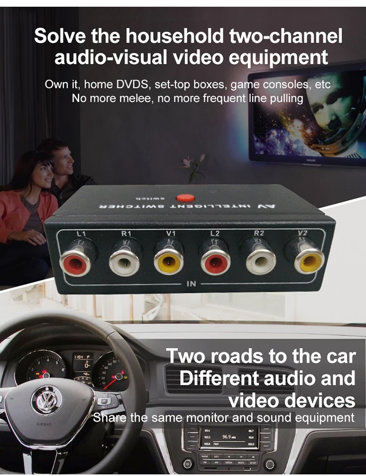 2 in 1 Out Intelligent AV Matrix Video Switcher with RCA Jacks