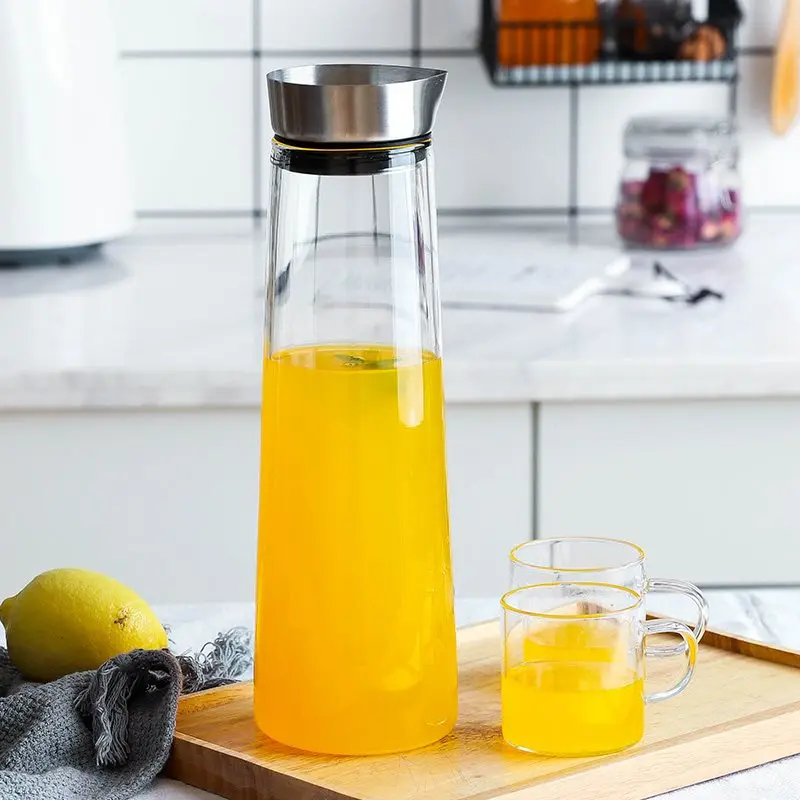 1.5l Clear Glass Water Jug/ Pitcher With Stainless Steel Cover/ Lid ...