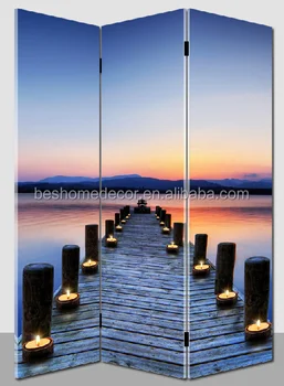 Led Room Divider Seascape Canvas Screens 3 Panels Painted Room Divider ...