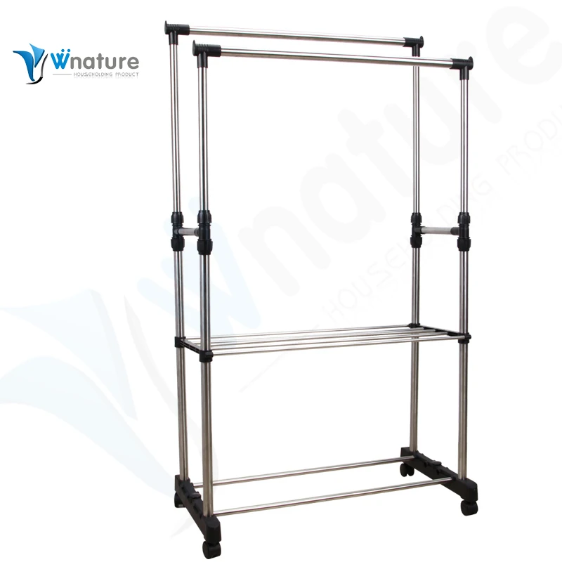 De Acero Inoxidable De Doble Barras Rodando De Prendas De Vestir Rack ...