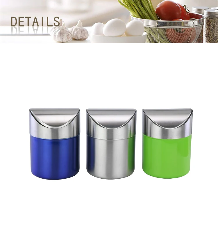 Stainless Steel Metal Small Garbage Bin Rubbish Trash Can For Office ...