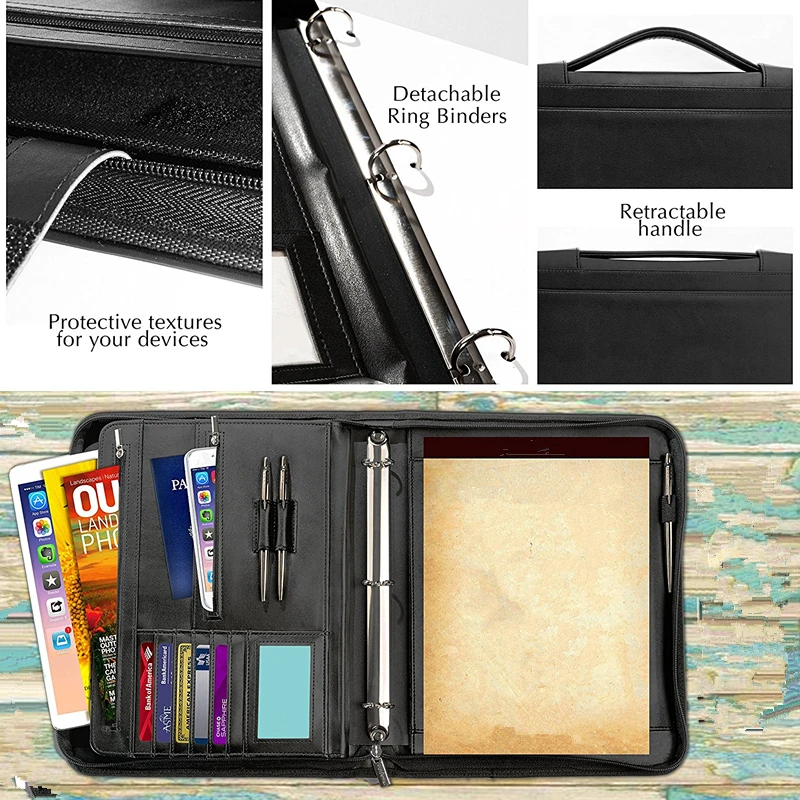 2018 Professional Black PU Leather Padfolio Portfolio
