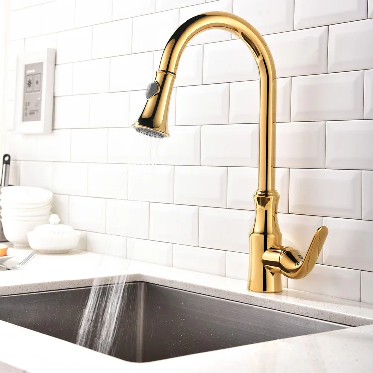Pull down Kitchen Faucet - Brass Titanium Rose Gold