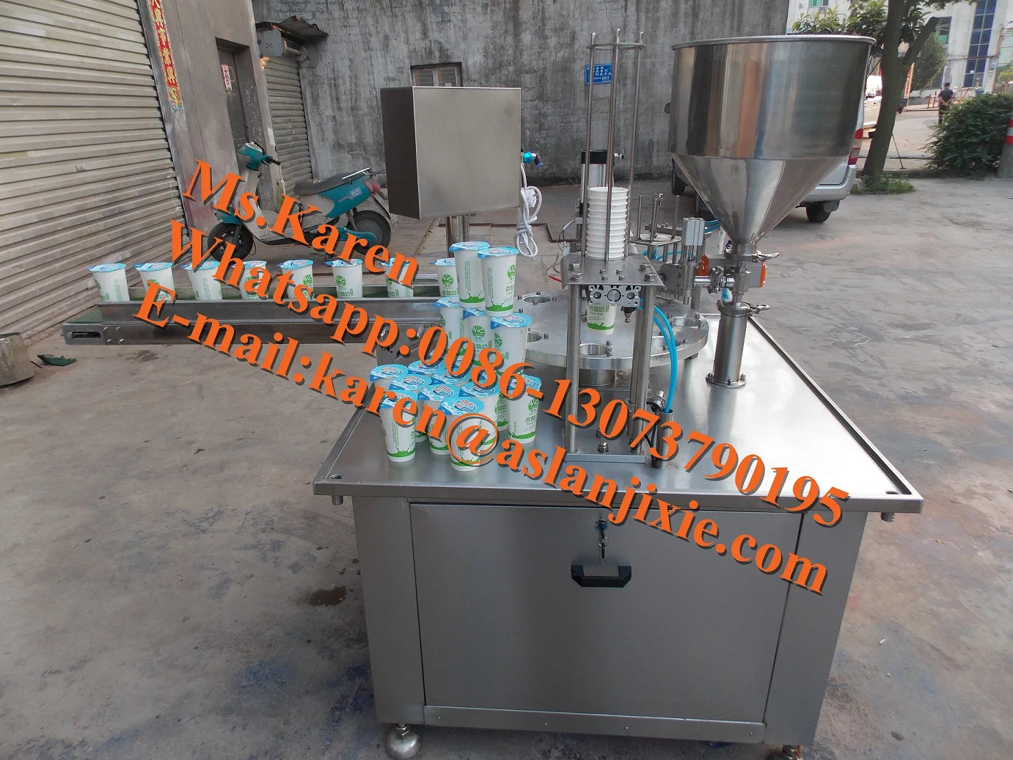 Plastic Pot Yogurt Filling Sealing Equipment / Automatic Rotary Yogurt ...