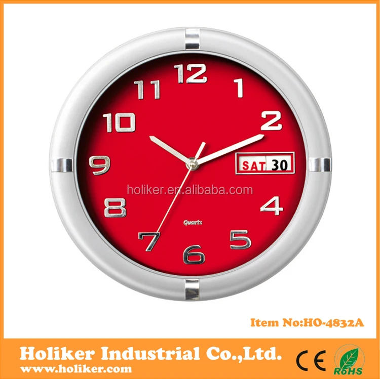 Home Goods Wall Clocks Plastic Round Wall Clock Glass With Calendar ...