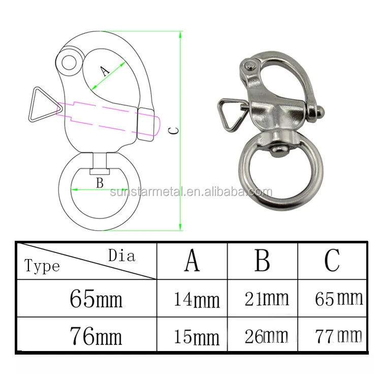 20*65mm Quick Release Bail Rigging Sailing Boat Marine Stainless Steel ...