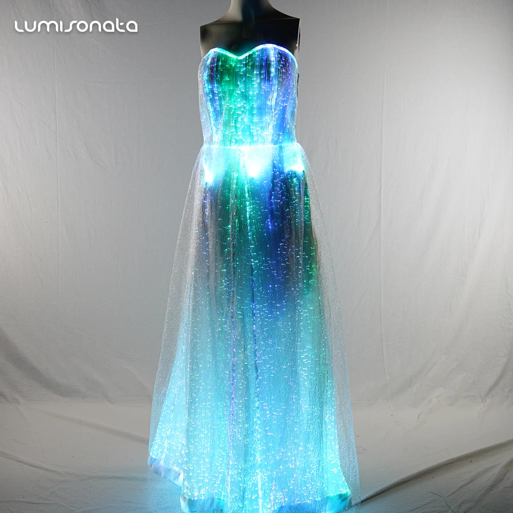 Led Luminous Fiber Optic Illuminant Ladies Western Wear Evening Dresses ...