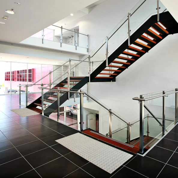 Indoor Frameless Plexiglass Stair - Stainless Steel Pipe