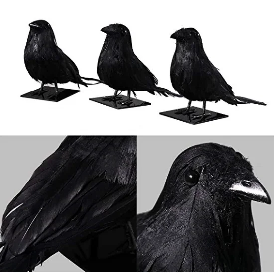 Black Crow Realistic Feather Artificial Bird Crafts Halloween Party ...