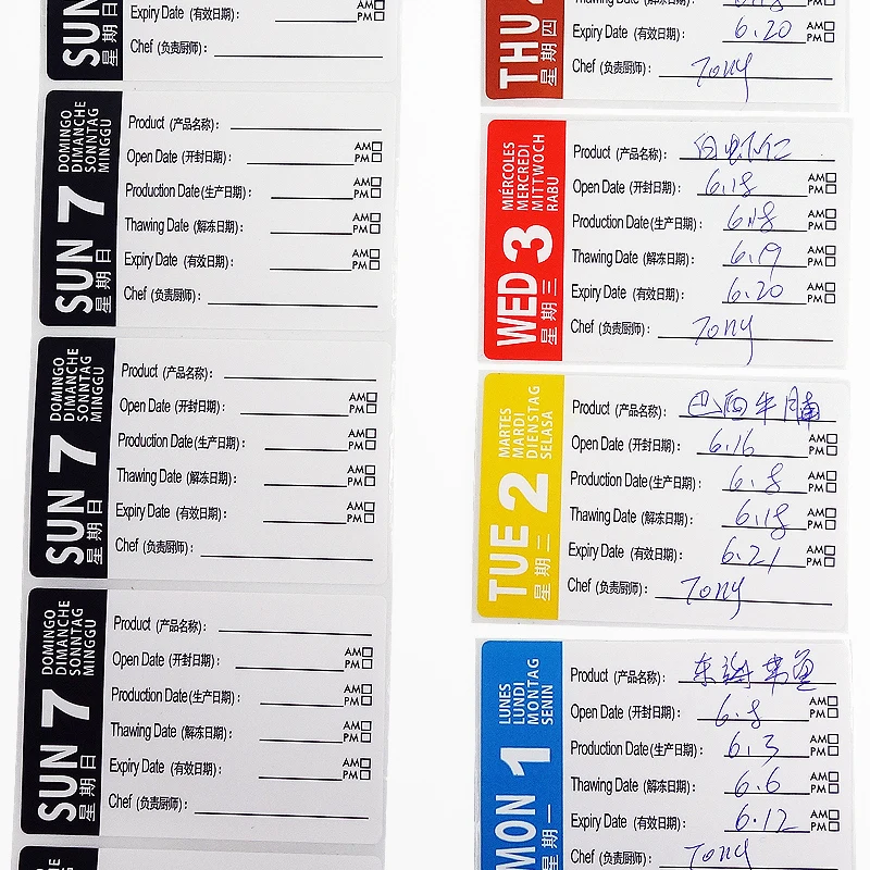 Hotel Day to Week Food Management - Timing Stickers