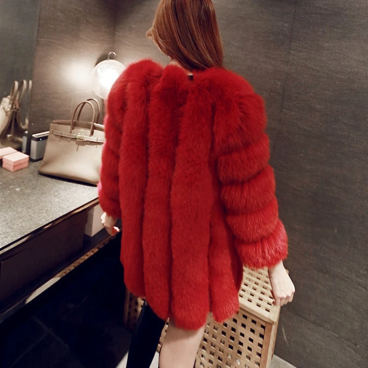 Warm and Stylish: European Long Style Fake Fox Fur Coat