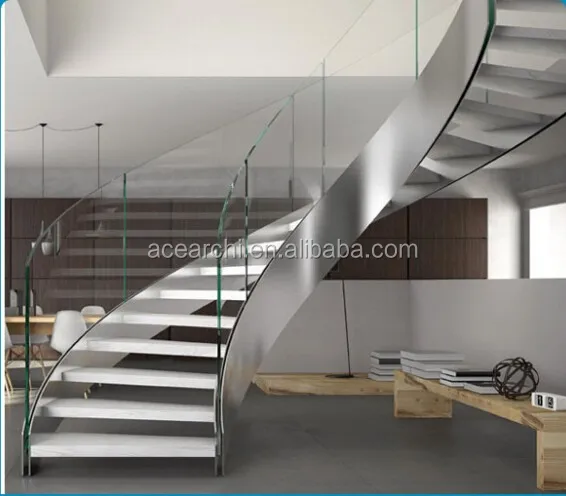 China New Design Arc Staircase Glass Stairs with Glass Railing